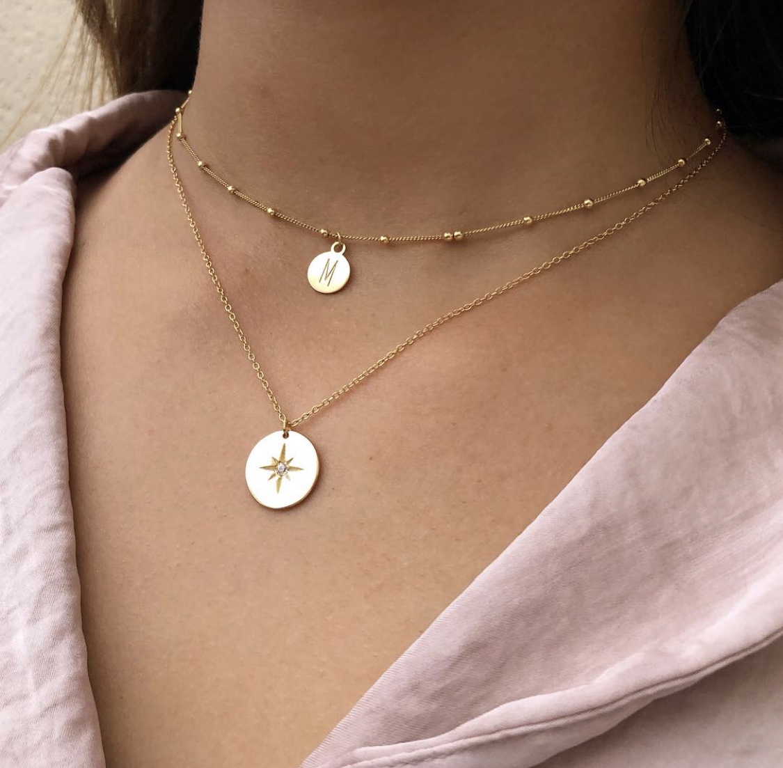 Collar Brújula Circonita Plata Dorada | Joyeria Luis Luna